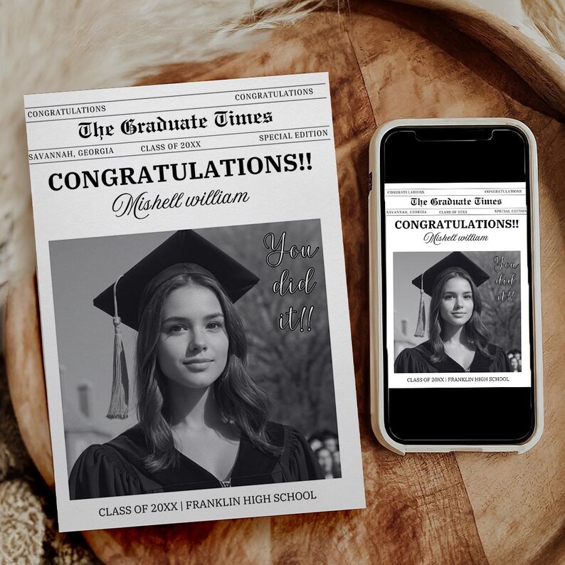 Graduation Newspaper Template Canva, Newspaper Graduation Card ...