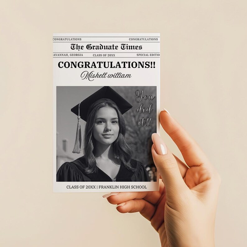 Graduation Newspaper Template Canva, Newspaper Graduation Card ...