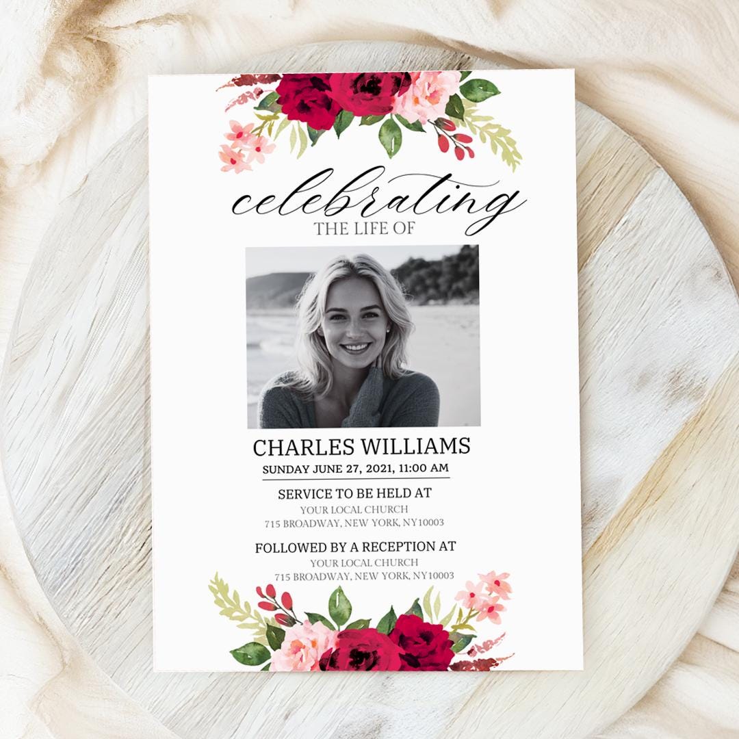 Editable Funeral Program Template, Memorial Service Template, Red and ...