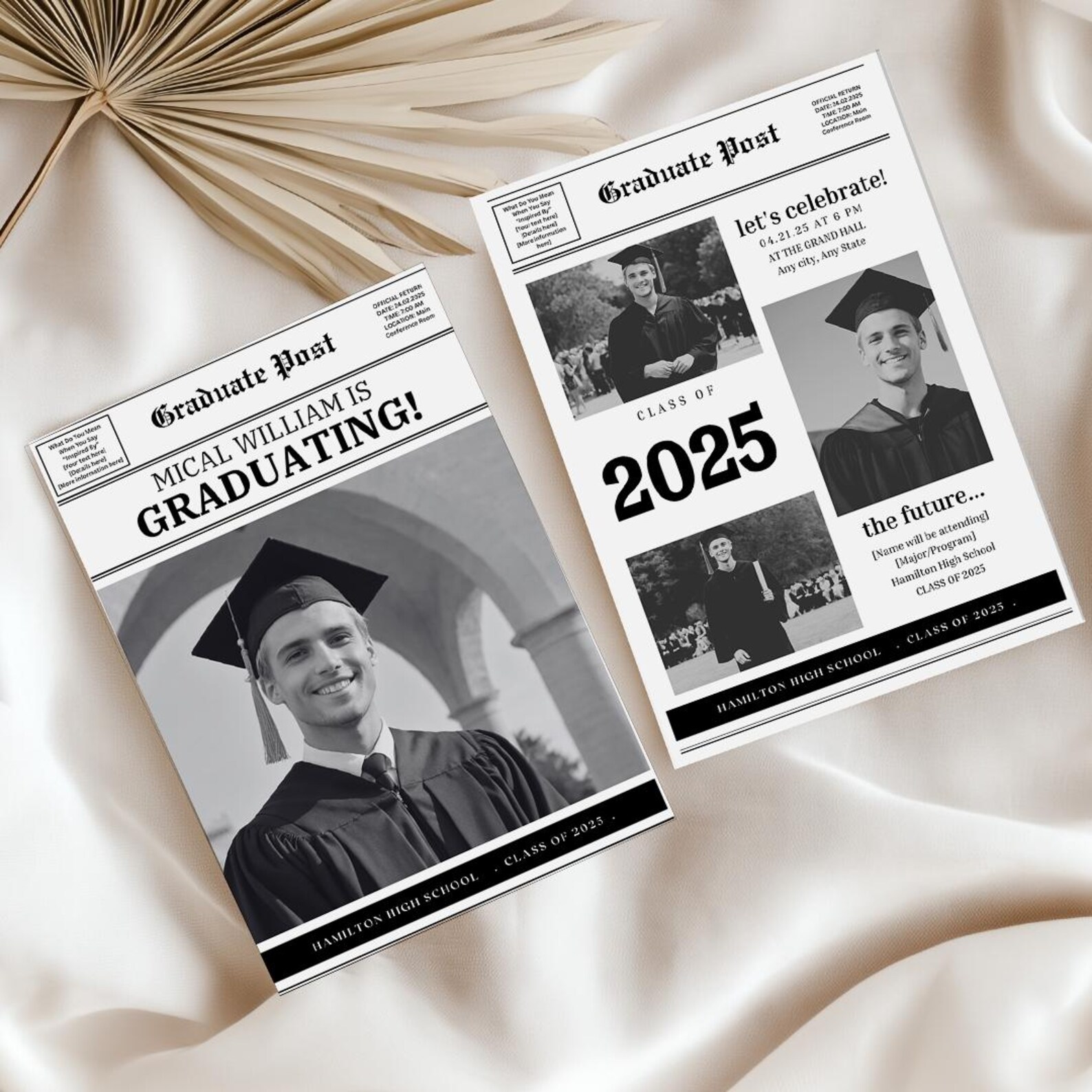 Editable Newspaper Graduation Announcement Canva Template, Digital ...