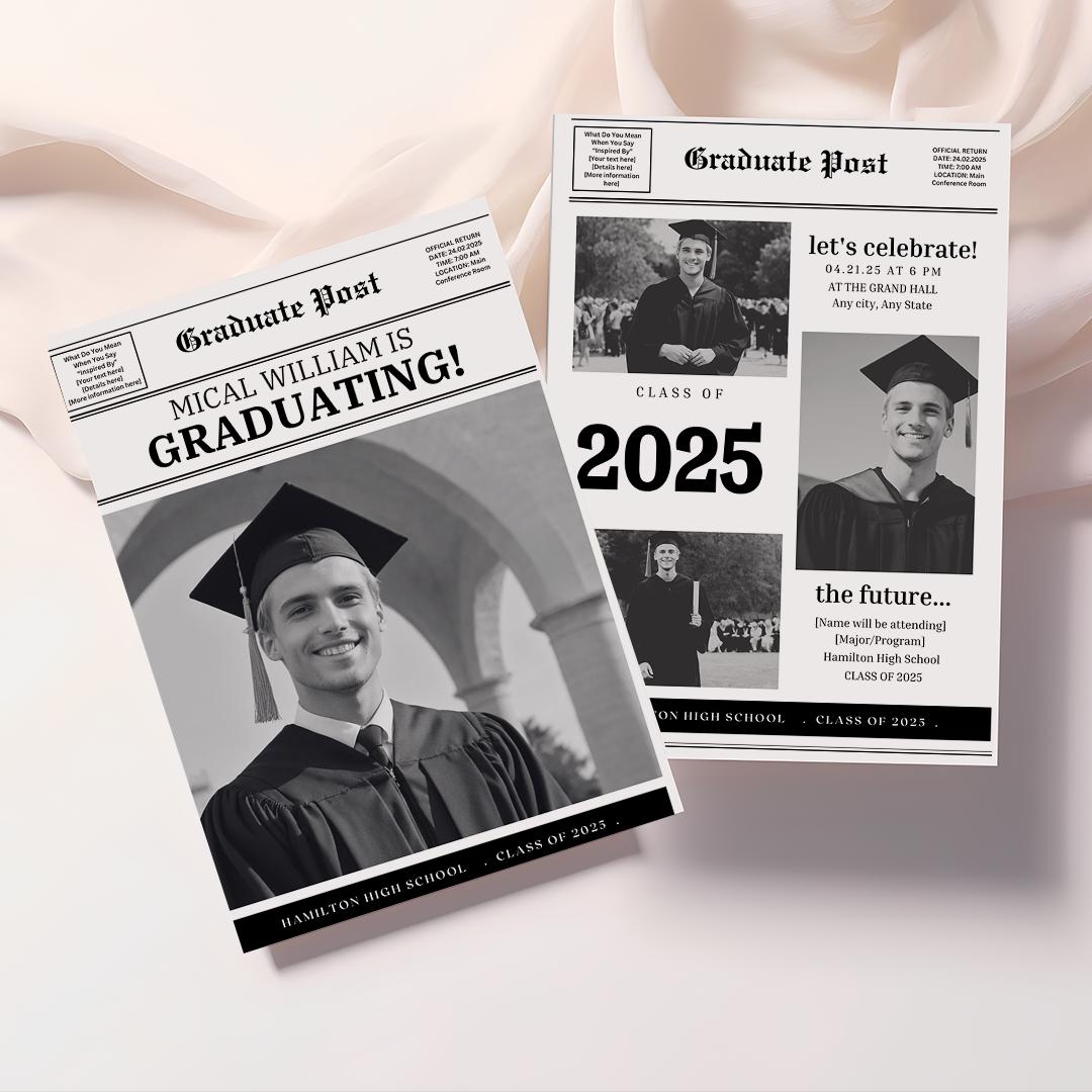 Editable Newspaper Graduation Announcement Canva Template, Digital ...