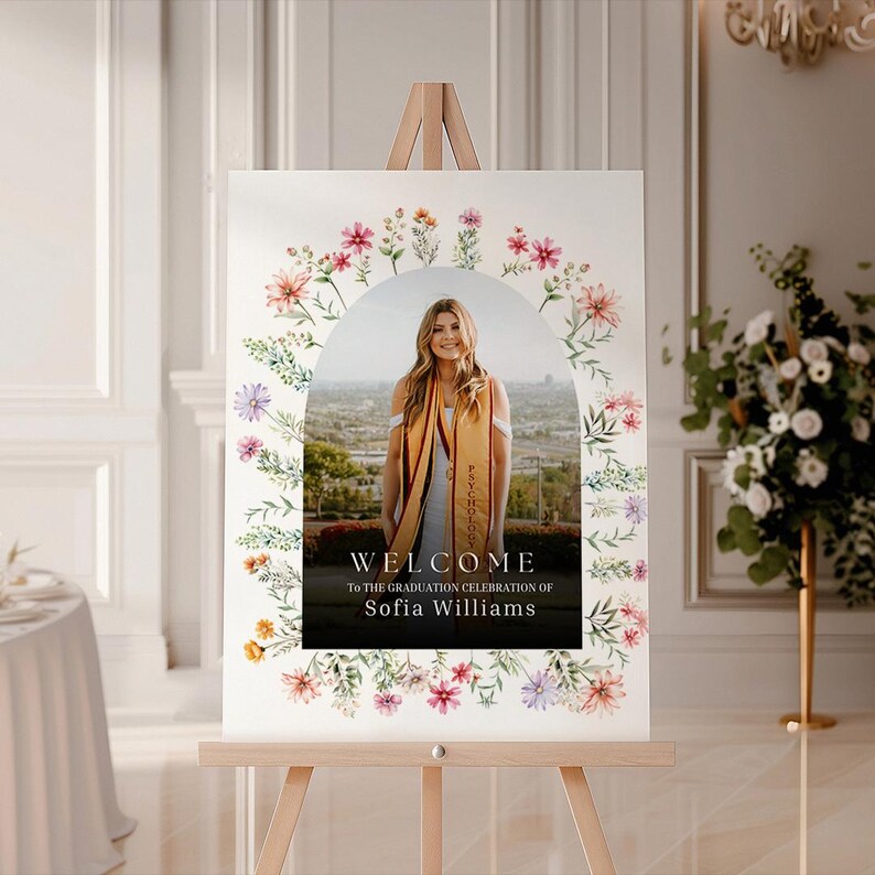 Graduation Welcome Sign Wildflowers, Grad Party Decor Poster, Editable ...