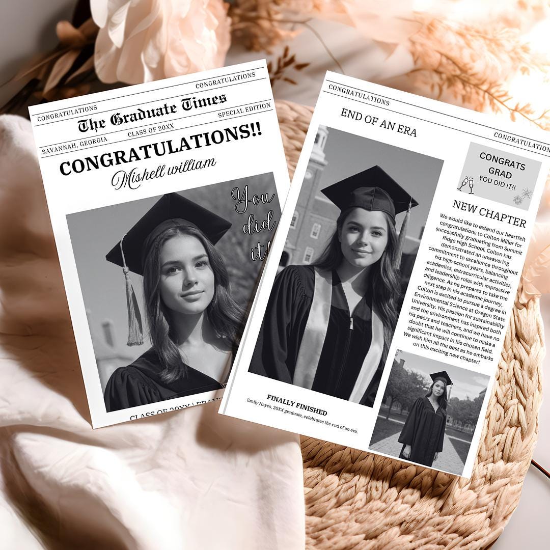Graduation Newspaper Template Canva, Newspaper Graduation Card ...