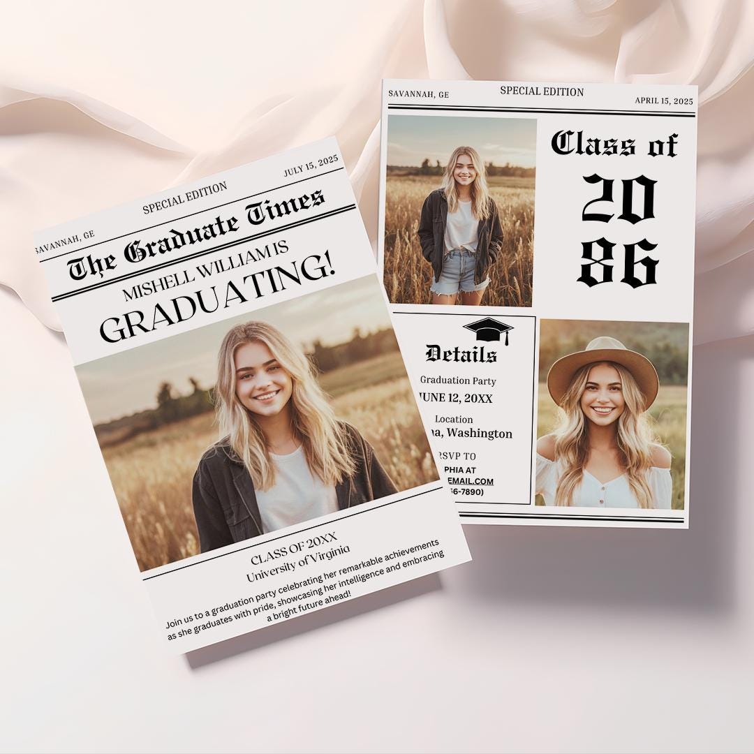 Canva Graduation Newspaper Template, Editable Newspaper Graduate, Large ...