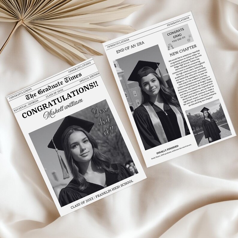 Graduation Newspaper Template Canva, Newspaper Graduation Card ...