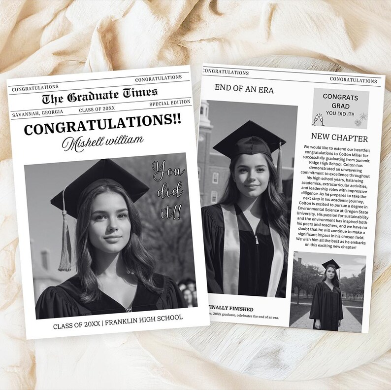 Graduation Newspaper Template Canva, Newspaper Graduation Card ...