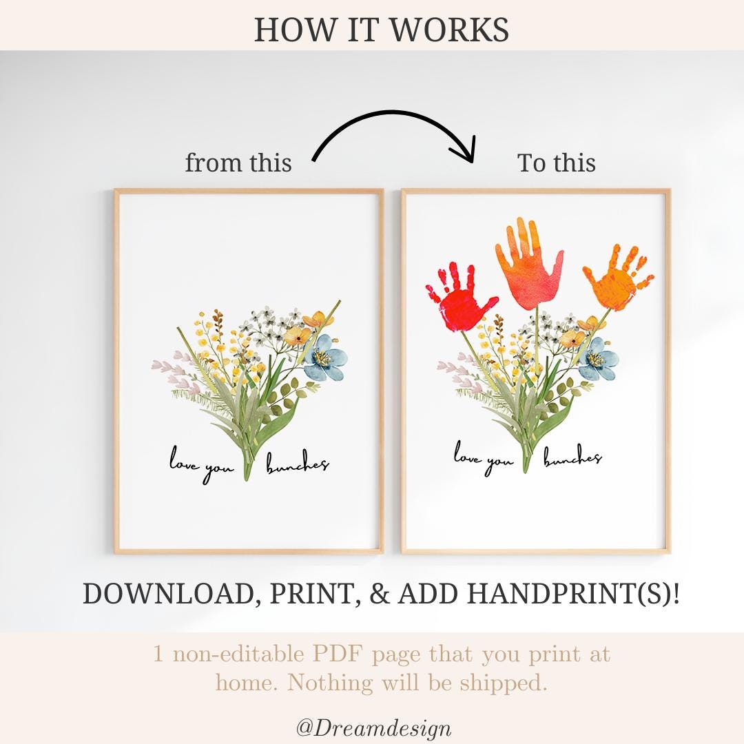 Love You Bunches Handprint Art Printable, Dad Flower Bouquet Handprint ...