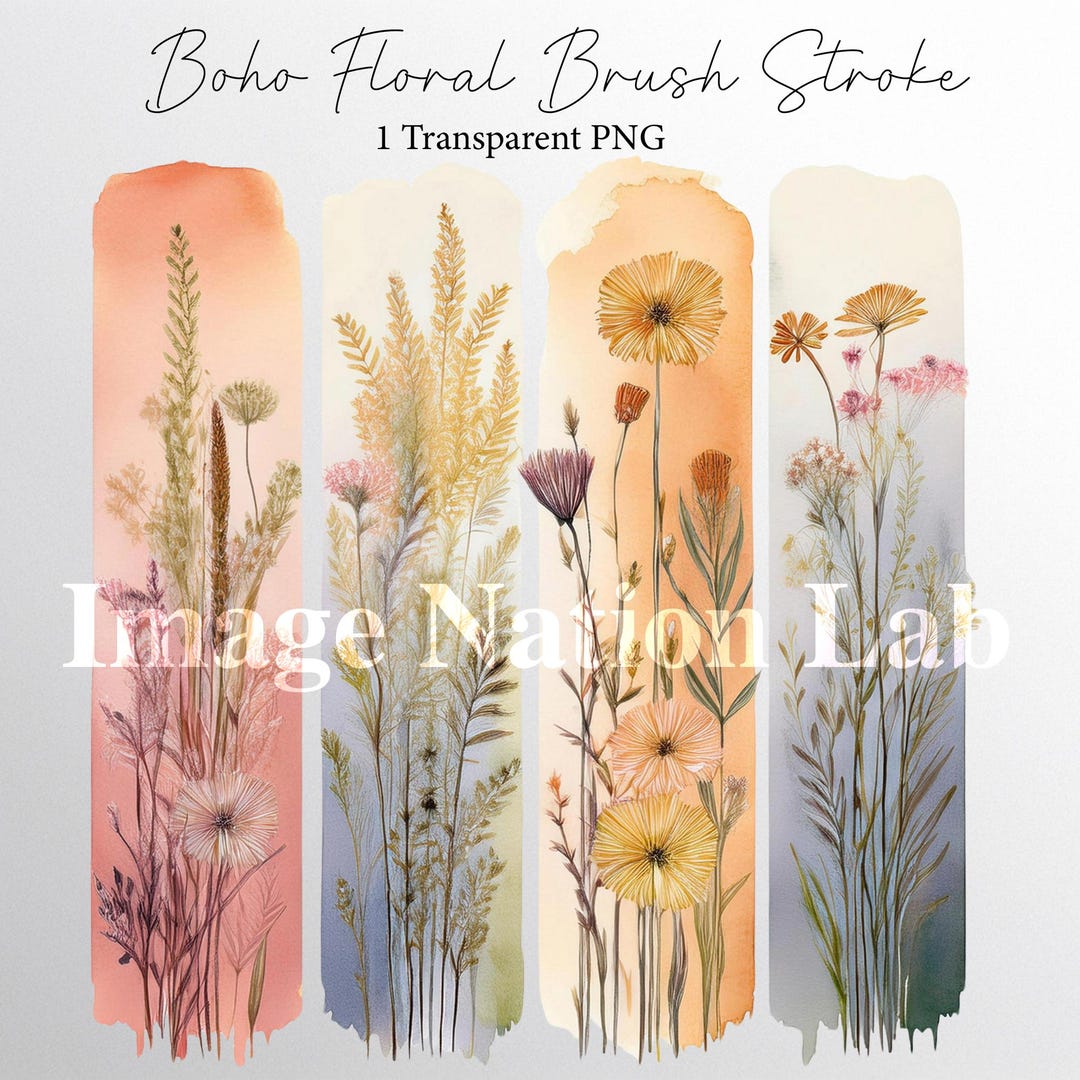 Brush Stroke Boho Floral PNG, Image, Floral Watercolor Clip Art ...