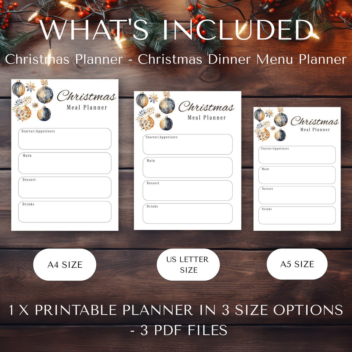 Christmas Meal Planner Printable, Christmas Dinner Planner, Starters ...