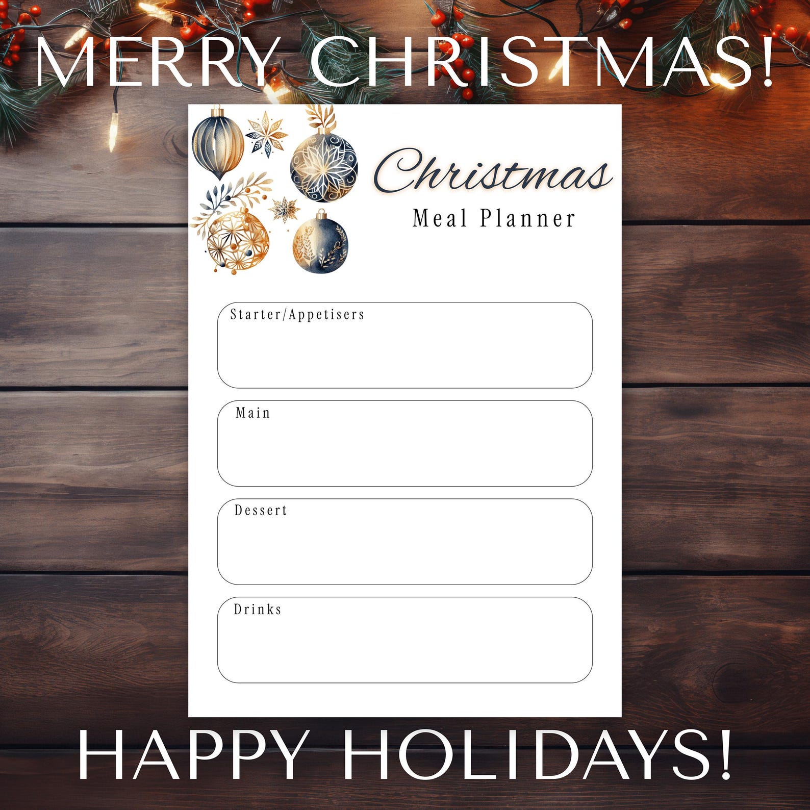 Christmas Meal Planner Printable, Christmas Dinner Planner, Starters ...