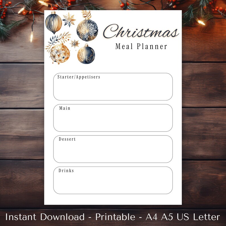 Christmas Meal Planner Printable, Christmas Dinner Planner, Starters ...