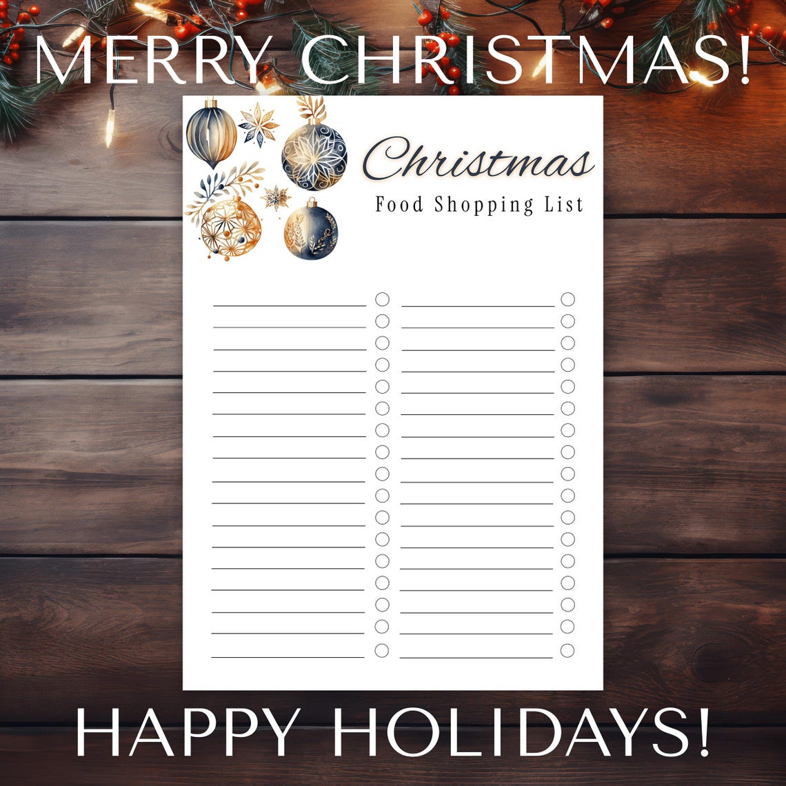 Christmas Food Shopping List Printable: Holiday Planner (digital ...