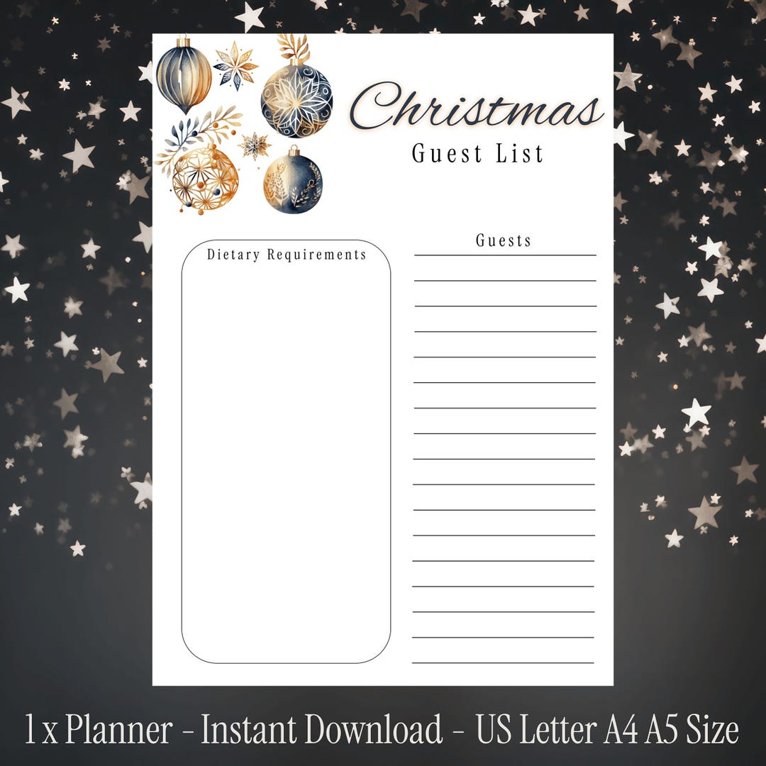 Christmas Guest List Printable, Dinner Guest List, Meal Guest List ...