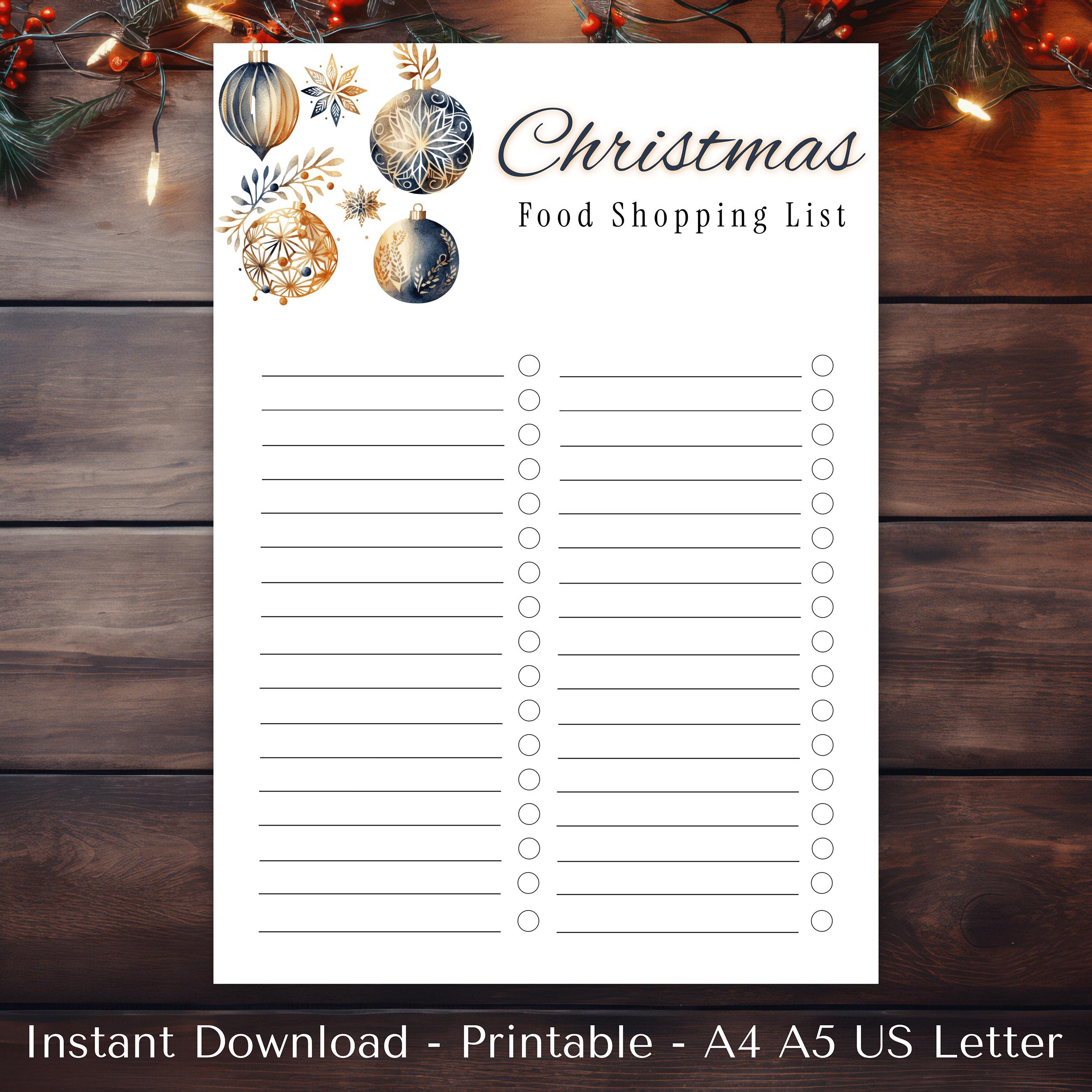 Christmas Food Shopping List Printable: Holiday Planner (digital ...