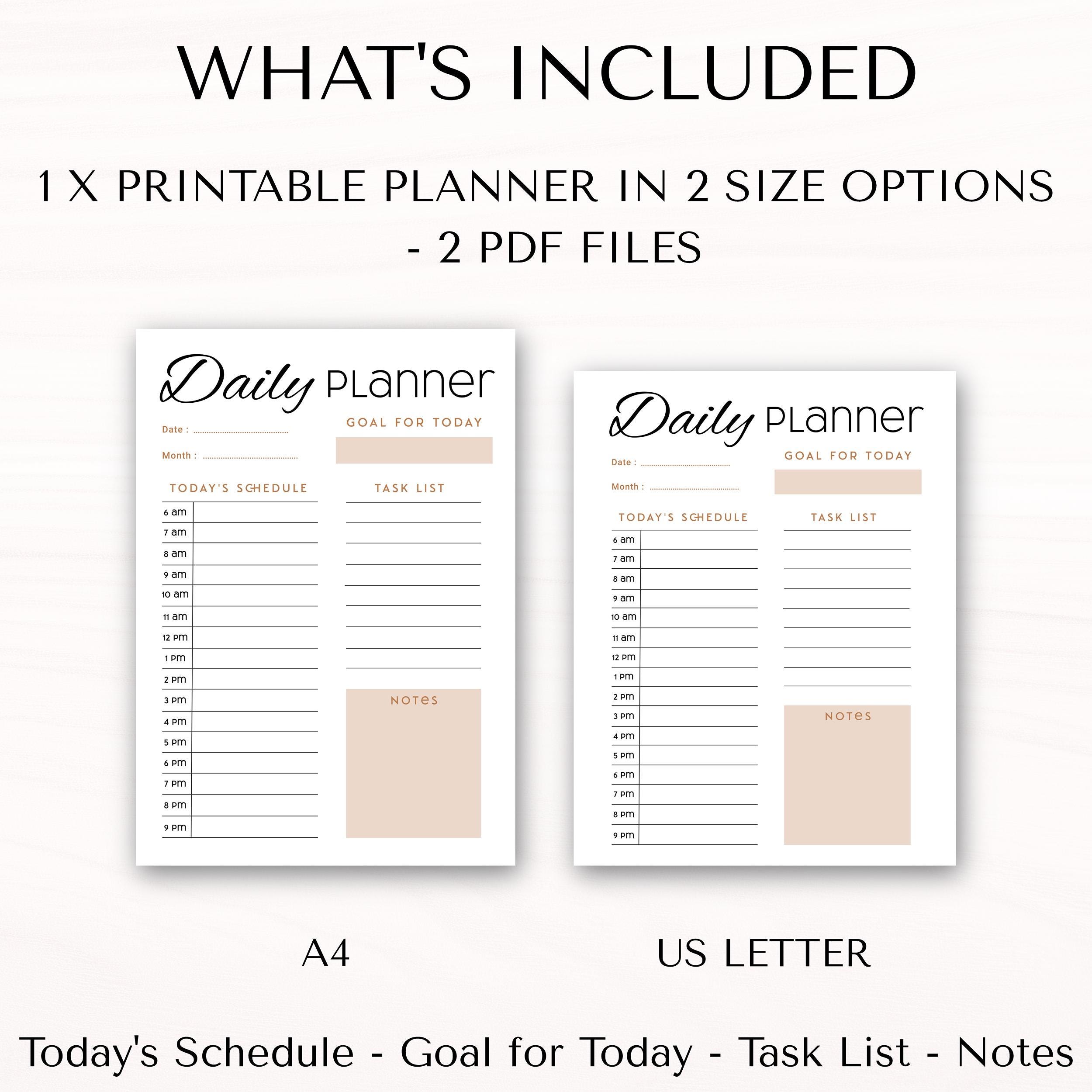 Printable Daily Planner: Schedule, Task List, Goal Tracker (digital ...