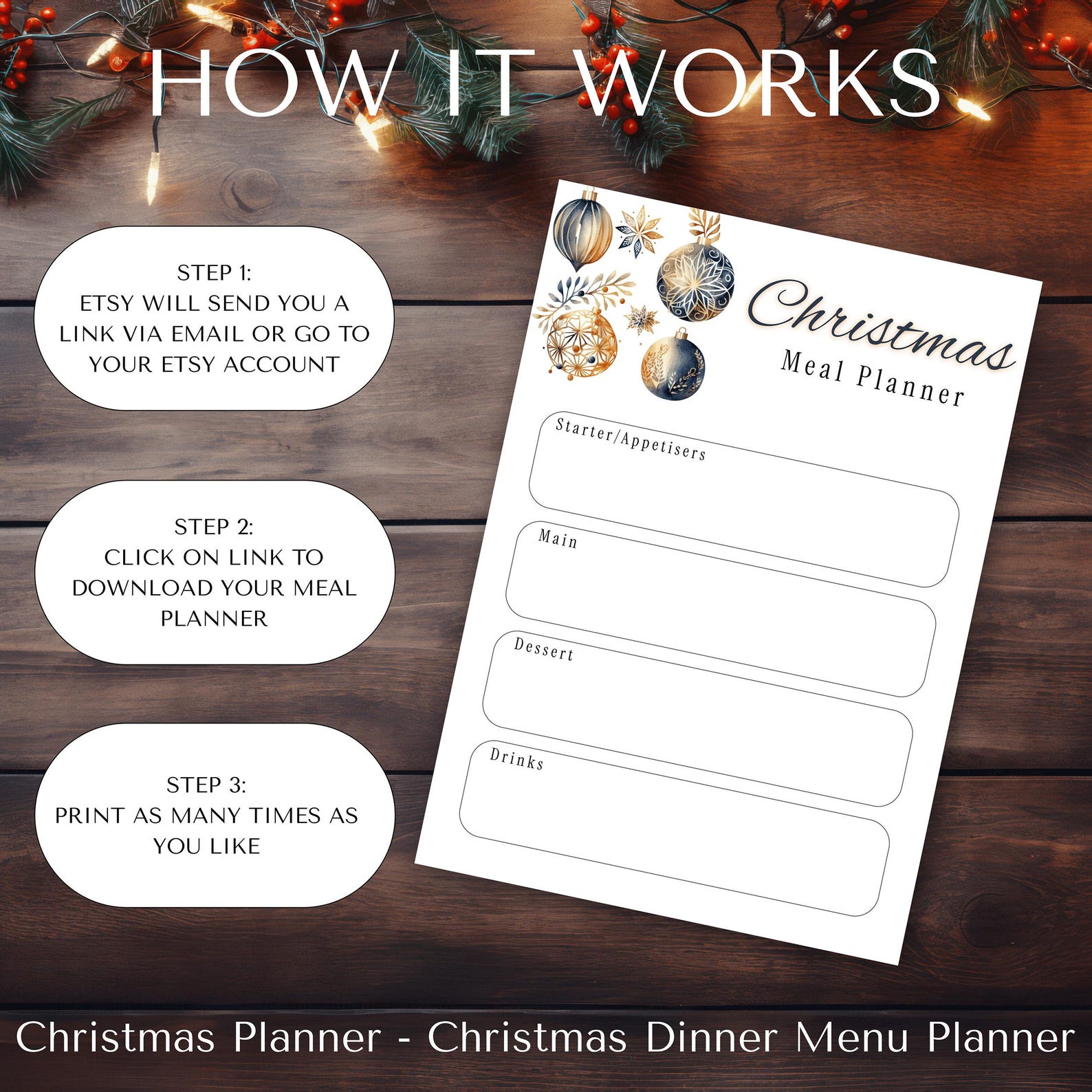 Christmas Meal Planner Printable, Christmas Dinner Planner, Starters ...