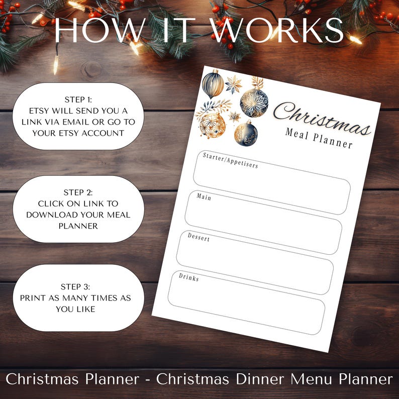 Christmas Meal Planner Printable, Christmas Dinner Planner, Starters ...