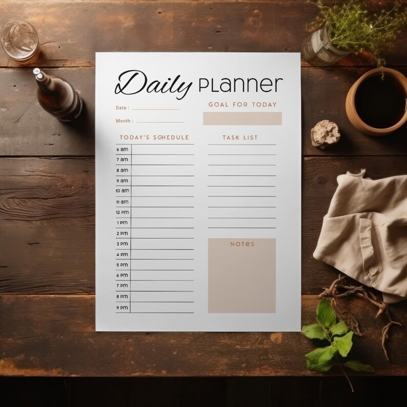 Printable Daily Planner - Today's Schedule - Goal for Today - Task List ...