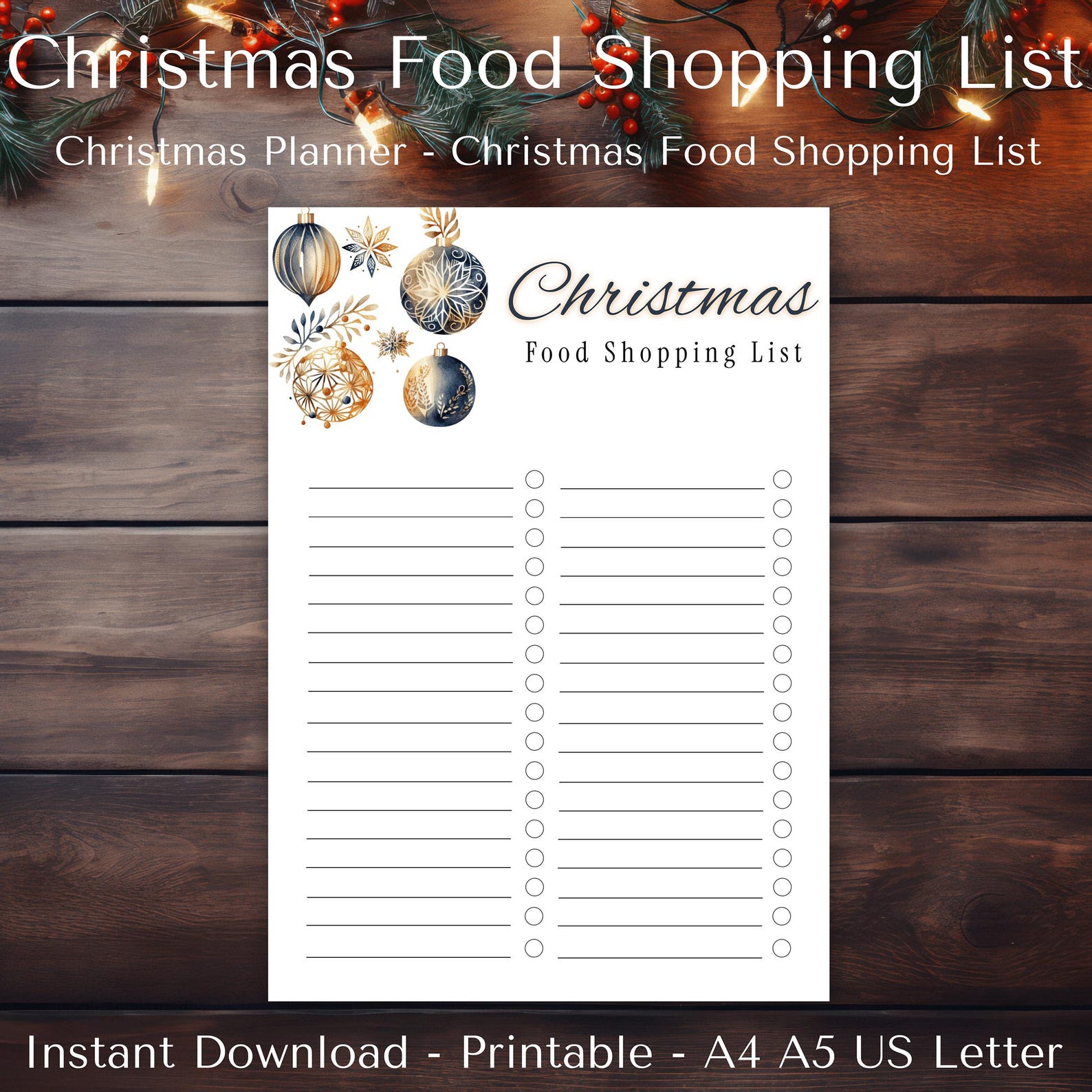 Christmas Food Shopping List Printable: Holiday Planner (digital ...