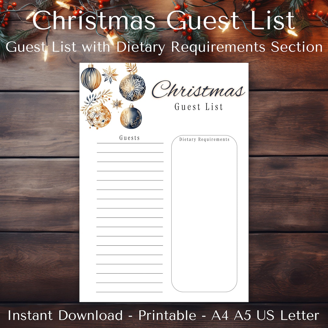 Christmas Guest List Printable, Christmas Dinner Guest List, Xmas Meal ...