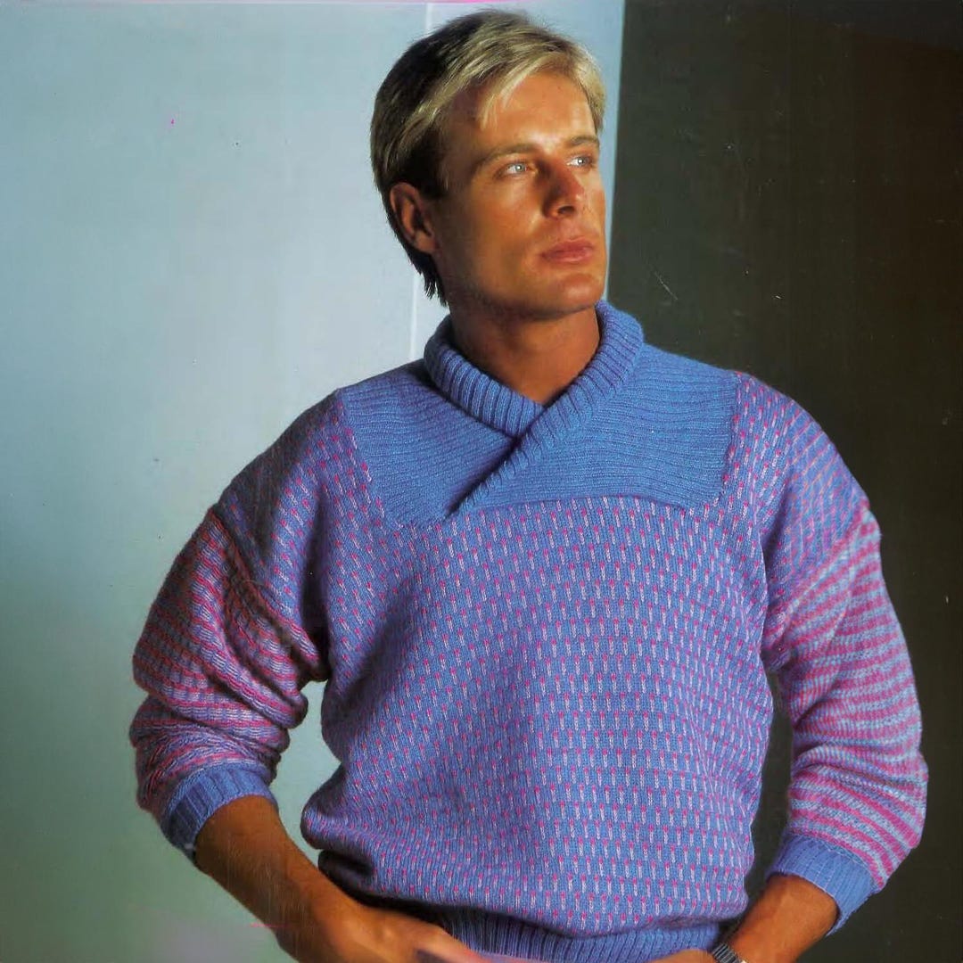 Vintage Man's 80's Fair Isle Crossover Jumper Machine Knitting Pattern ...