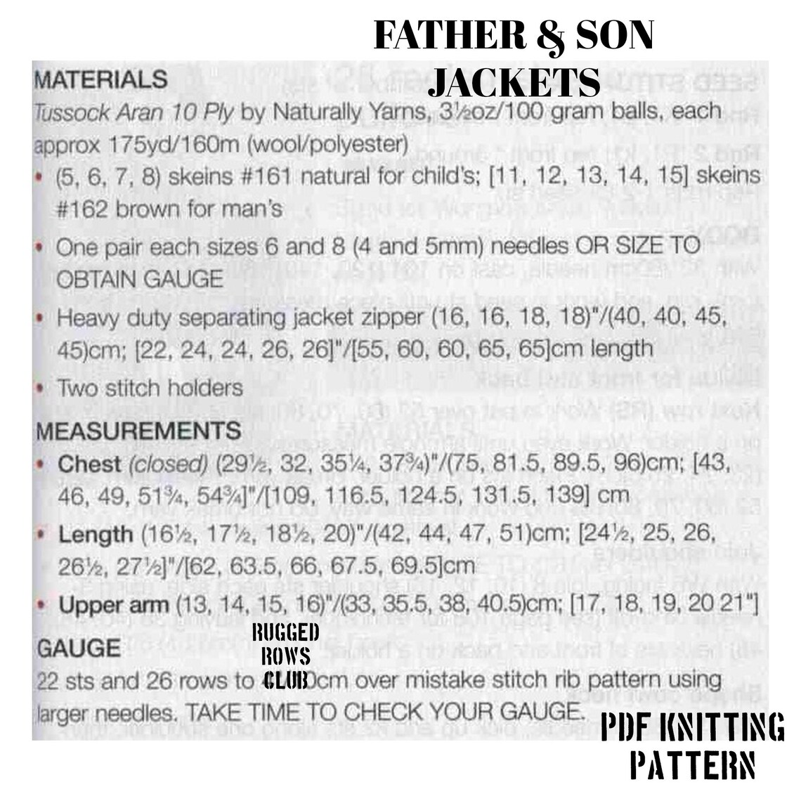 Father & Son Jacket Aran Knitting Pattern PDF | Matching Jackets ...