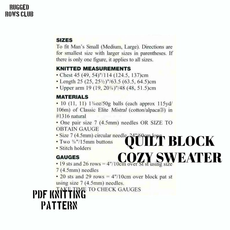 Vintage DK 8 Ply Quilt Block Cozy Sweater Knitting Pattern PDF ...