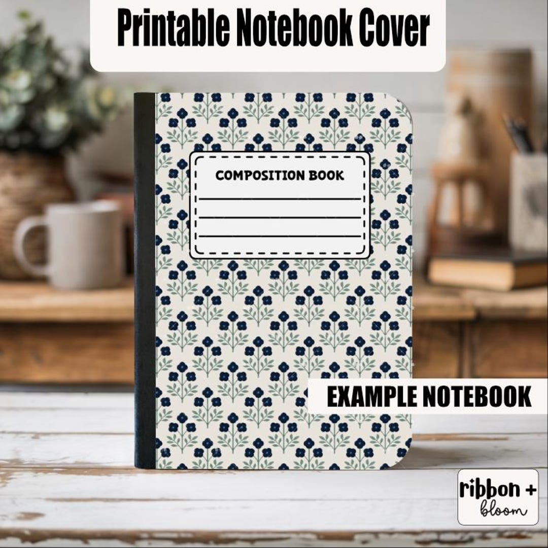 Chic Modern Floral Notebook Cover, Cute Navy Botanical Design, Elegant ...