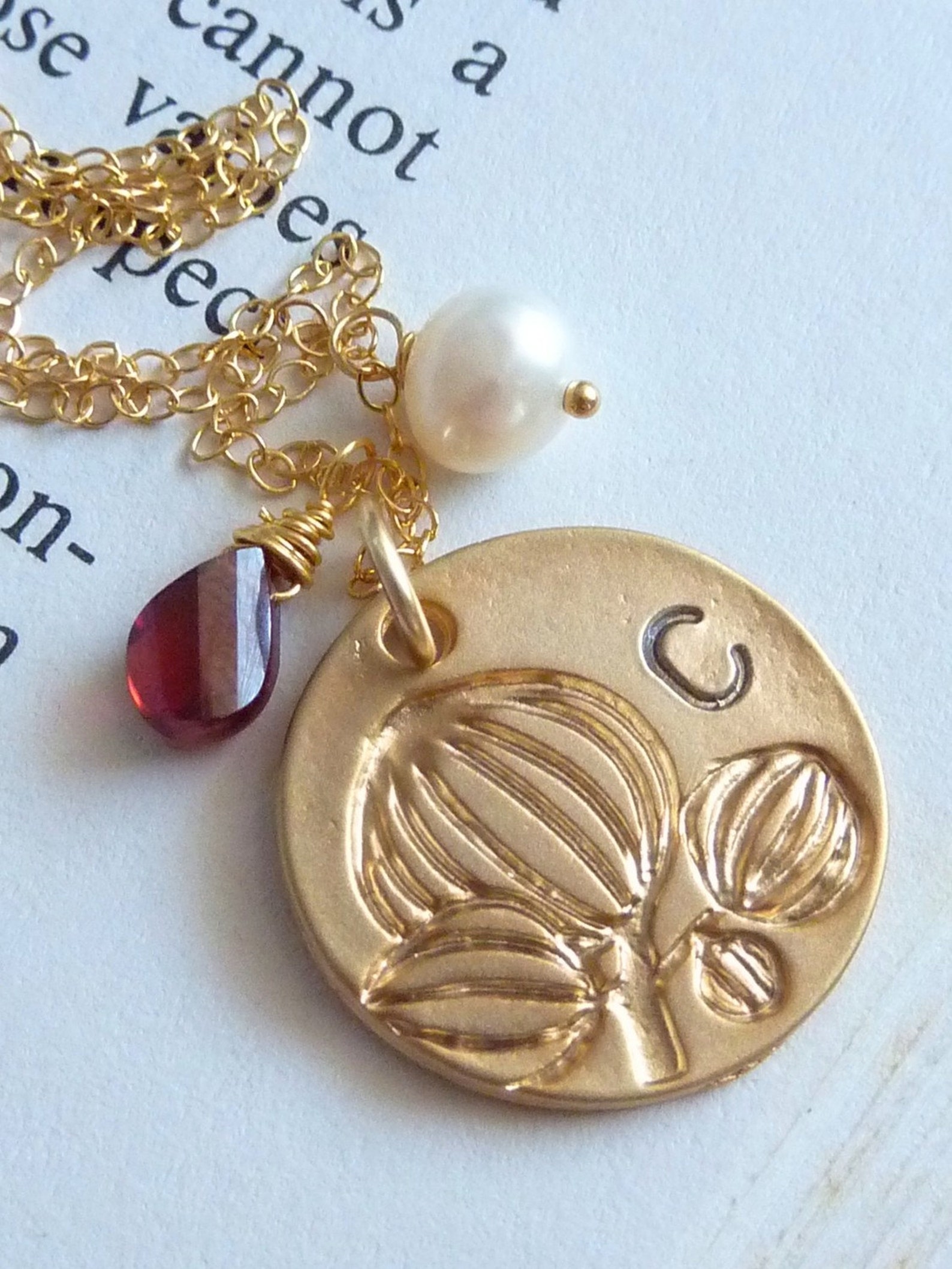 Custom Initial and Birthstone Garnet Custom Initial Gold - Etsy