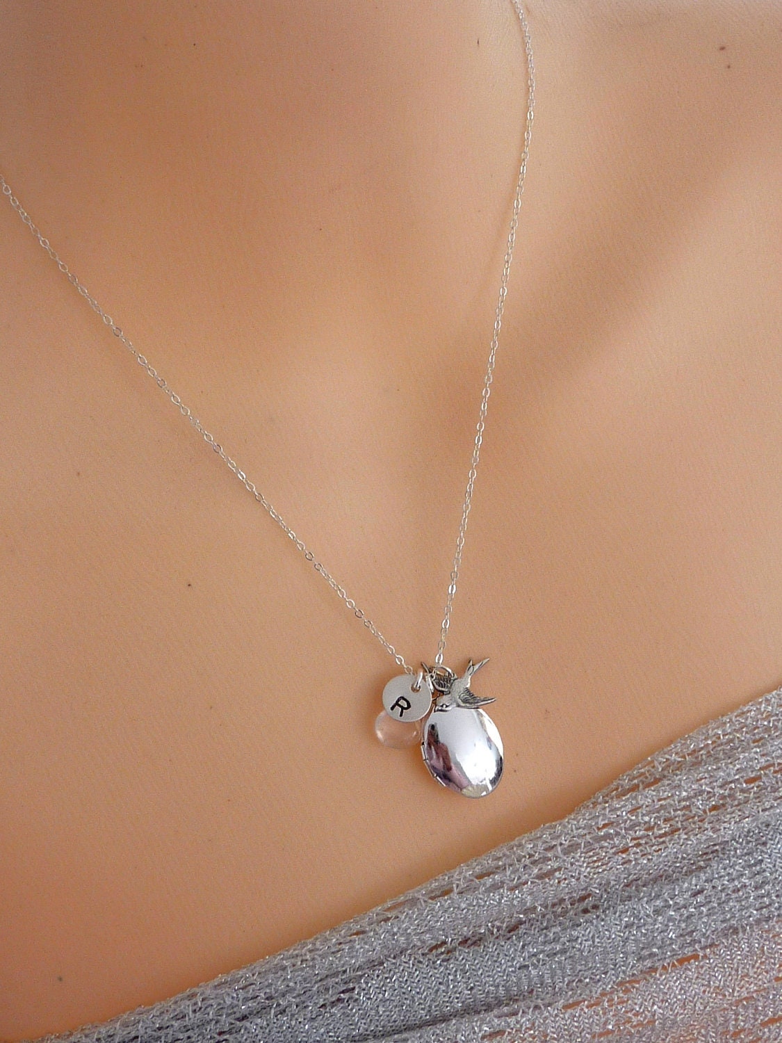 Custom Initial and Stone Oval Locket SS Initial Disk - Etsy