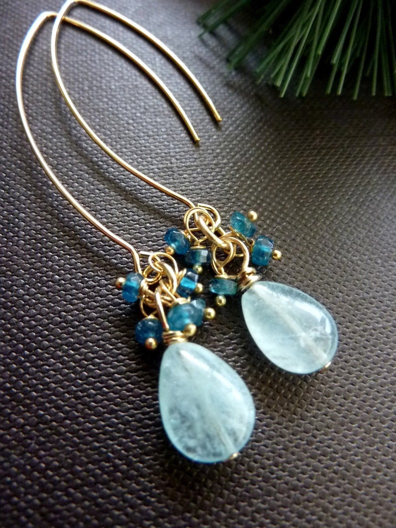 Icy Blue Aquamarine Apatite Gems Cluster Golden Long Lotus - Etsy