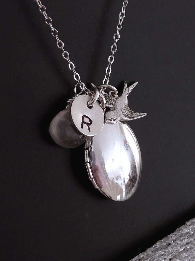 Custom Initial and Stone Oval Locket SS Initial Disk - Etsy