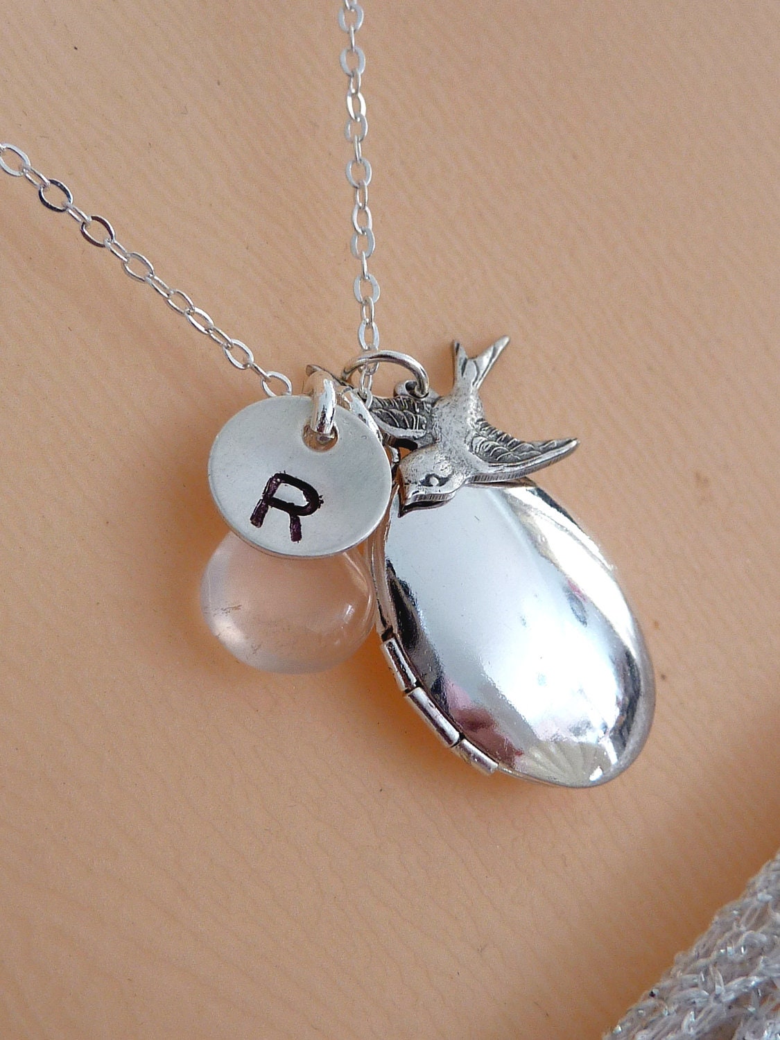 Custom Initial and Stone Oval Locket SS Initial Disk - Etsy