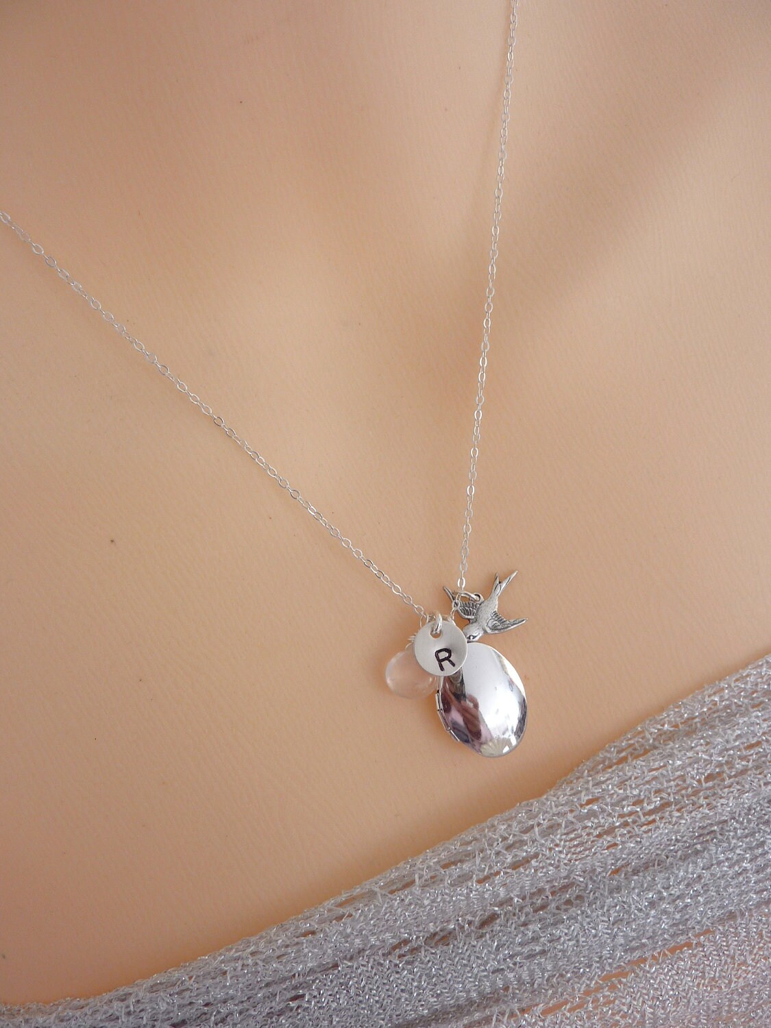 Custom Initial and Stone Oval Locket SS Initial Disk - Etsy