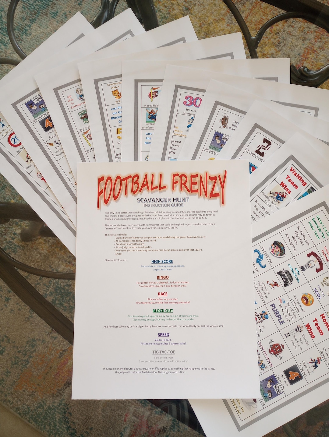 FOOTBALL FRENZY Scavenger Hunt Super Bowl Bingo Game Cards - Etsy
