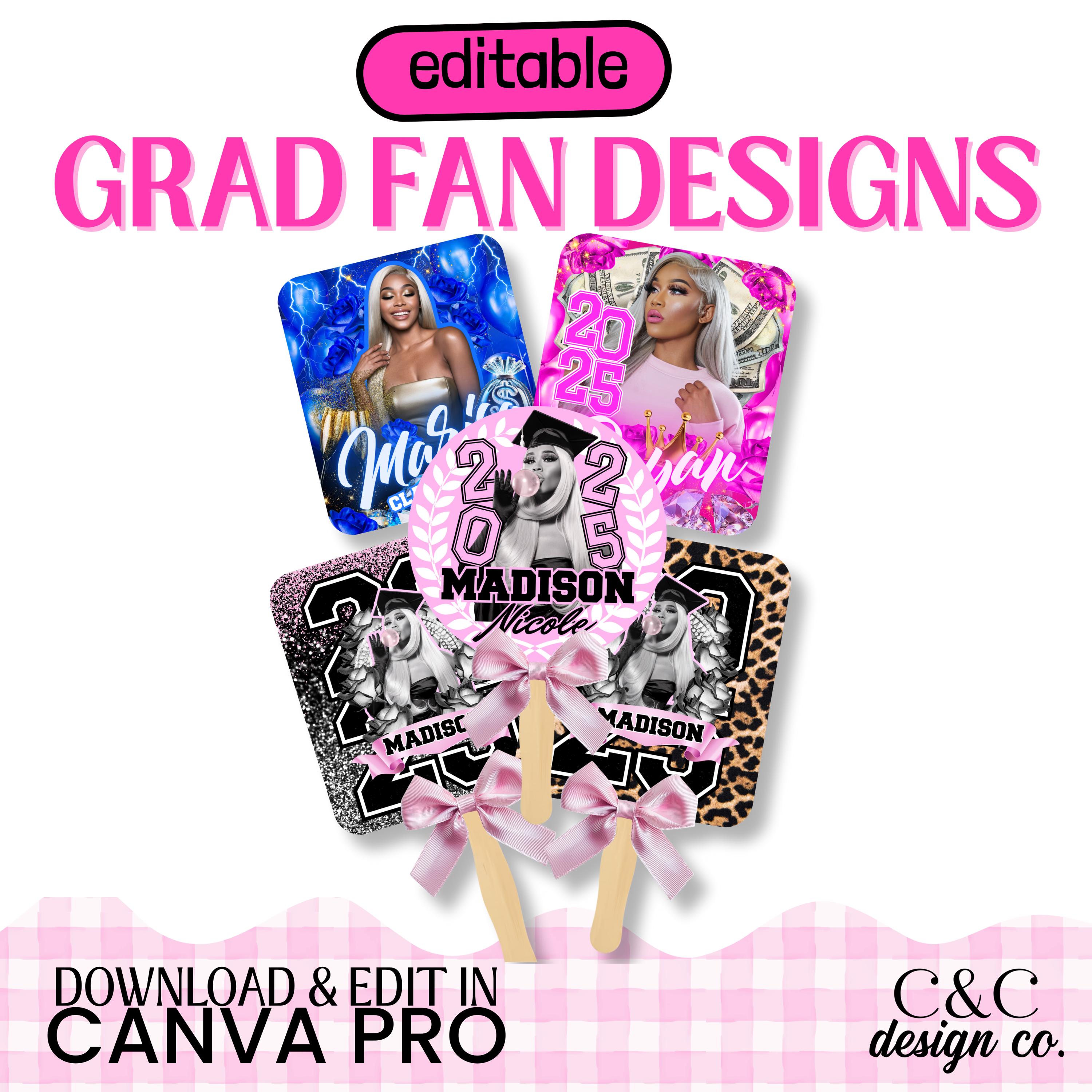 Canva Pro Editable Grad Fan Templates – 10 Graduation Hand Fans | Class ...