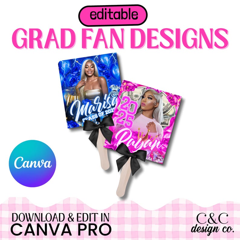 Canva Pro Editable Grad Fan Templates – 10 Graduation Hand Fans | Class ...