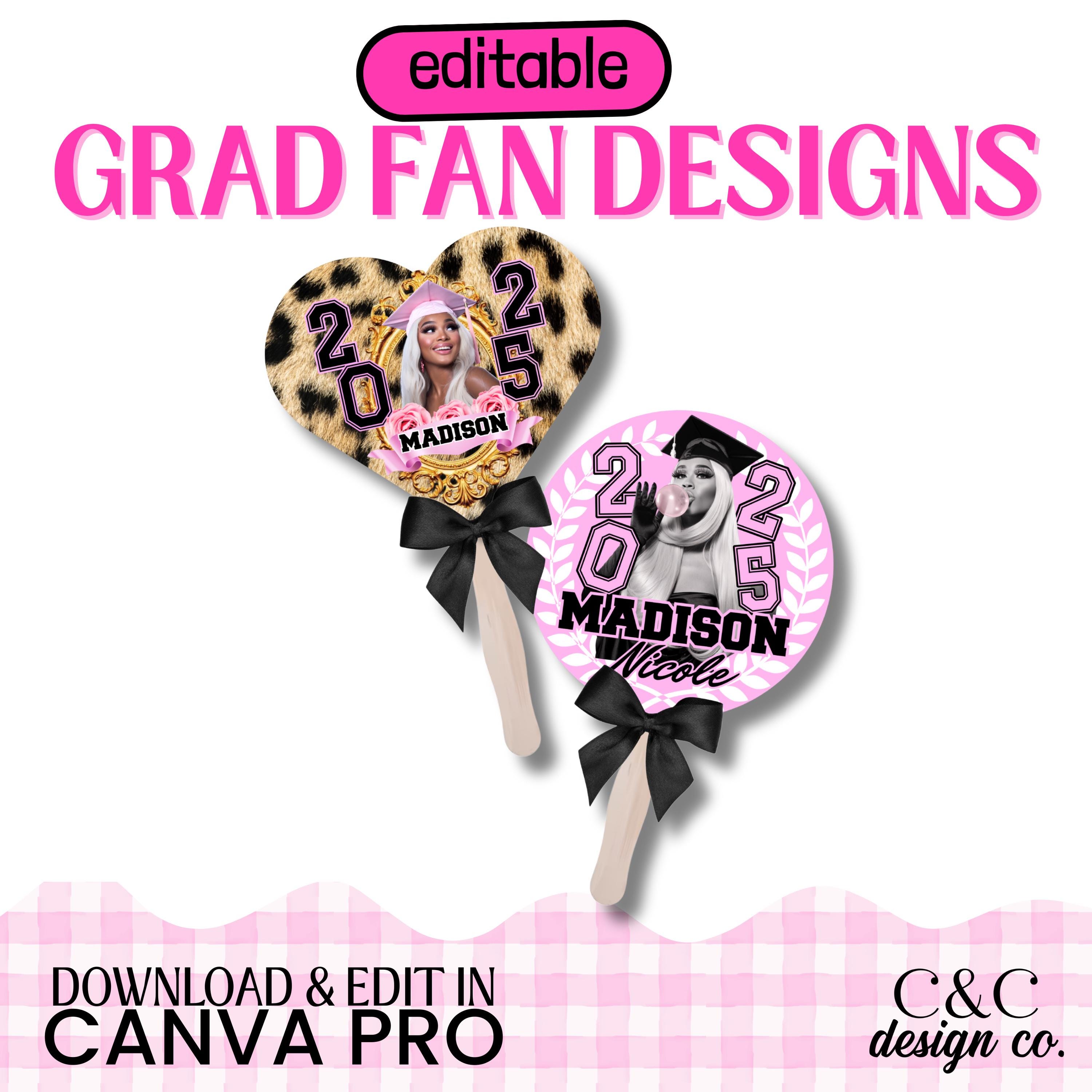 Canva Pro Editable Grad Fan Templates – 10 Graduation Hand Fans | Class ...
