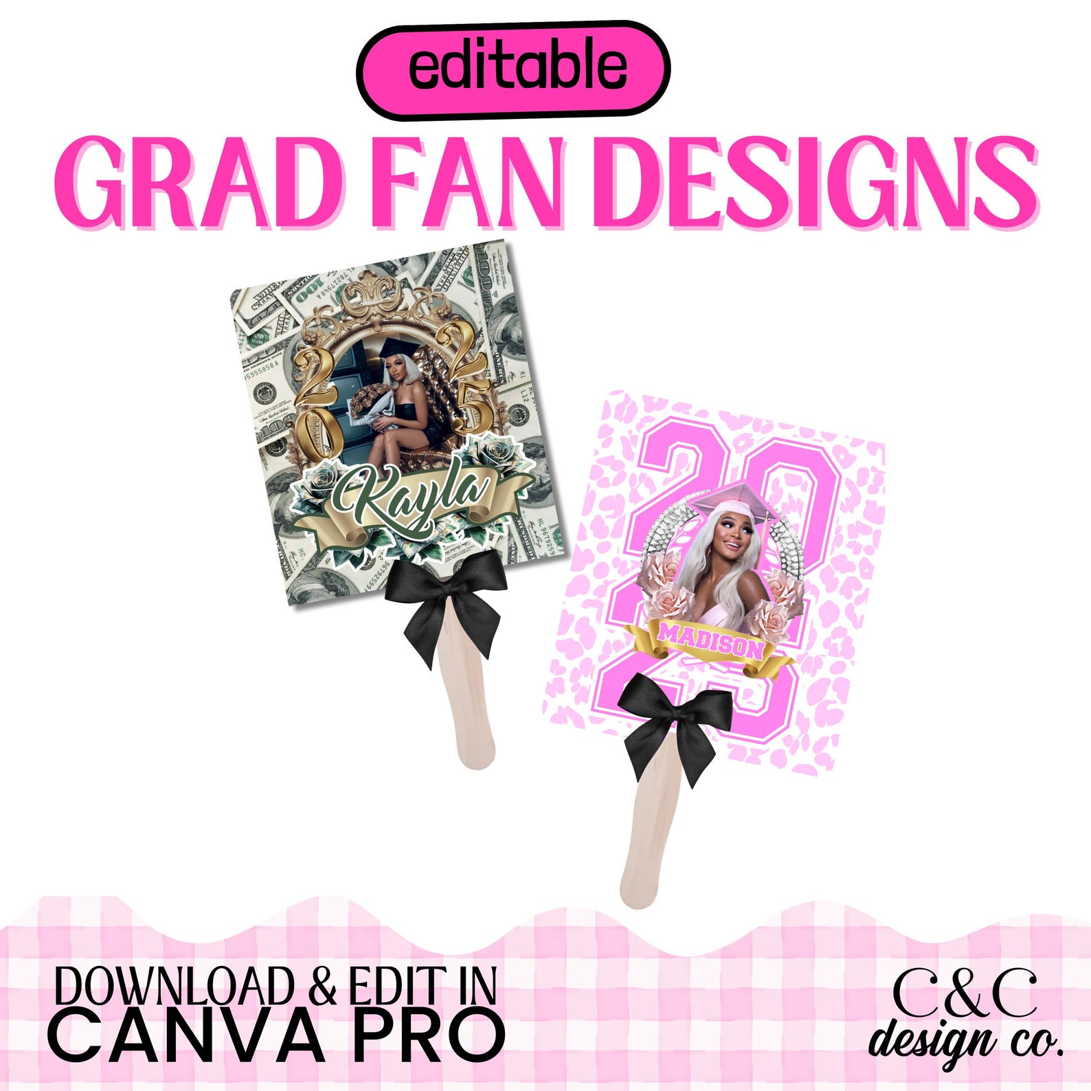 Canva Pro Editable Grad Fan Templates – 10 Graduation Hand Fans | Class ...