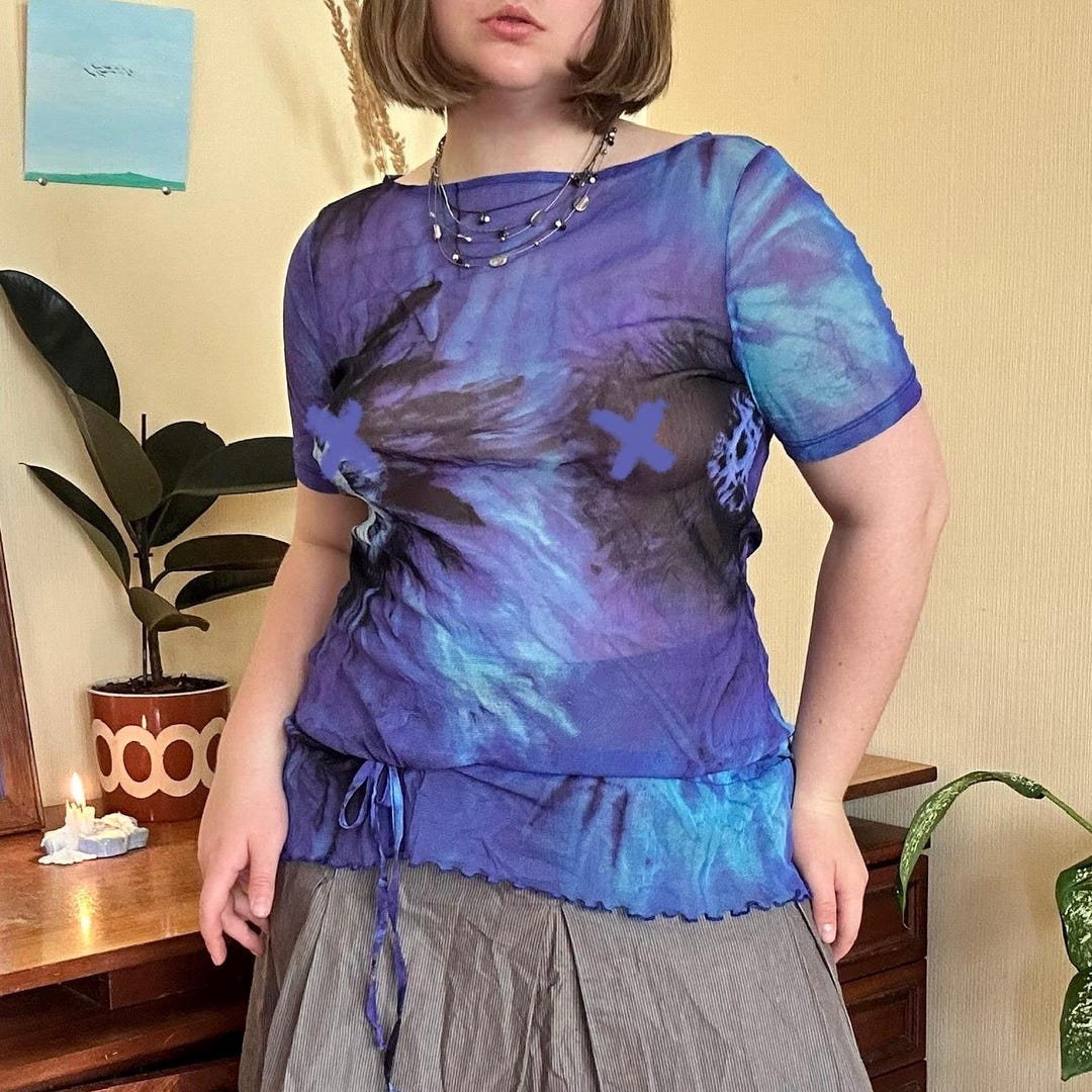 Vintage Blue Tie Dye See-trough Mesh Top – Y2K Rave Cyber Grunge ...