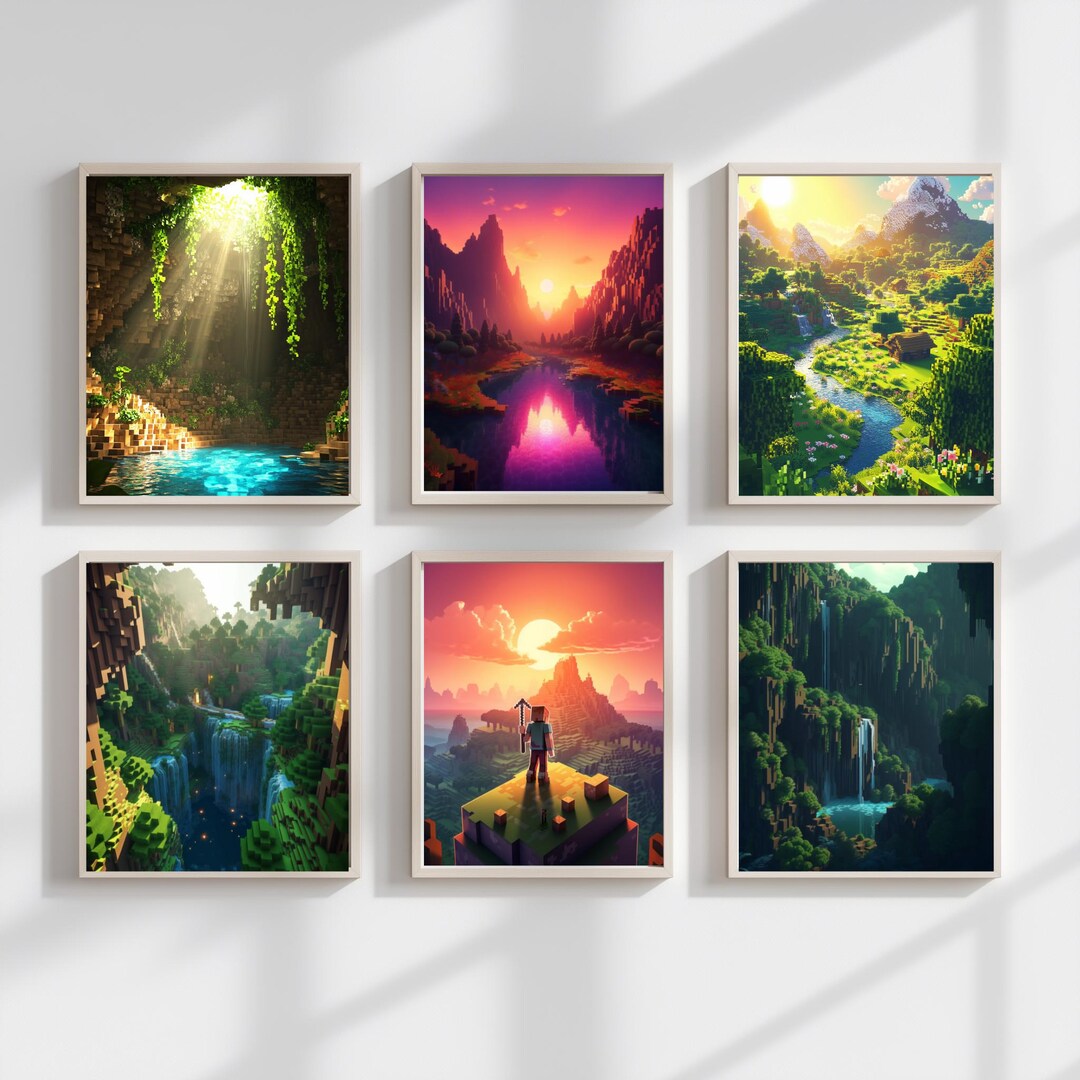 Set of 6 Minecraft Poster, Minecraft Wall Art, Minecraft Landscape ...