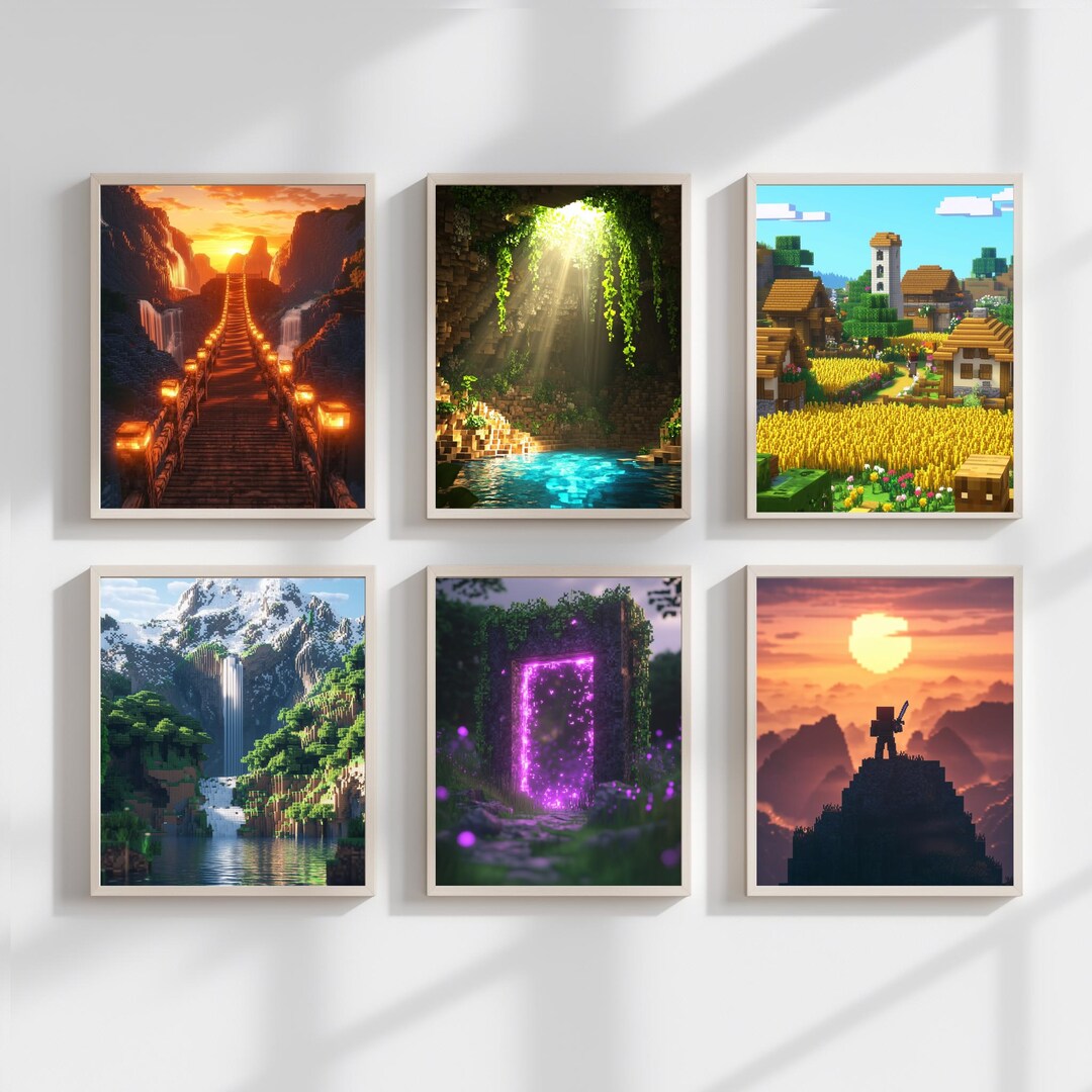 Set of 6 Minecraft Poster, Minecraft Wall Art, Minecraft Landscape ...