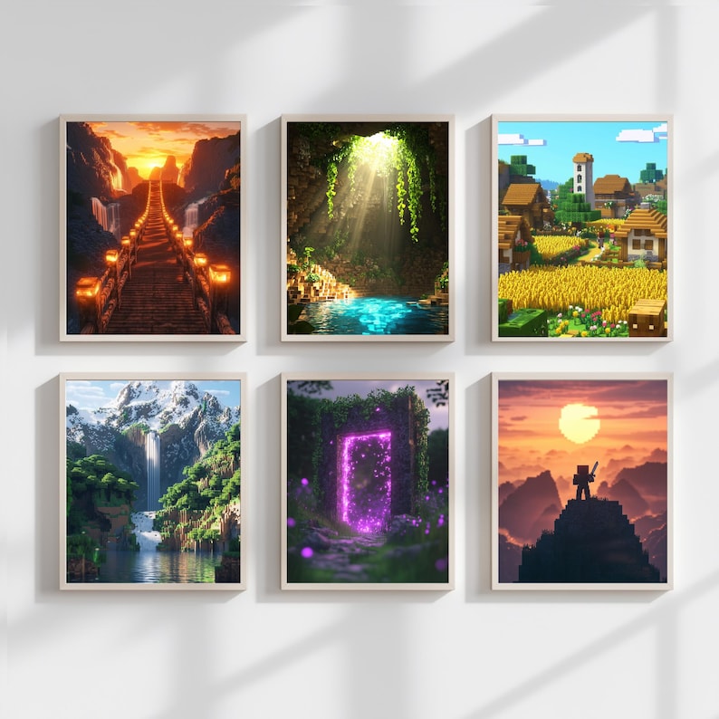 Set of 6 Minecraft Poster, Minecraft Wall Art, Minecraft Landscape ...