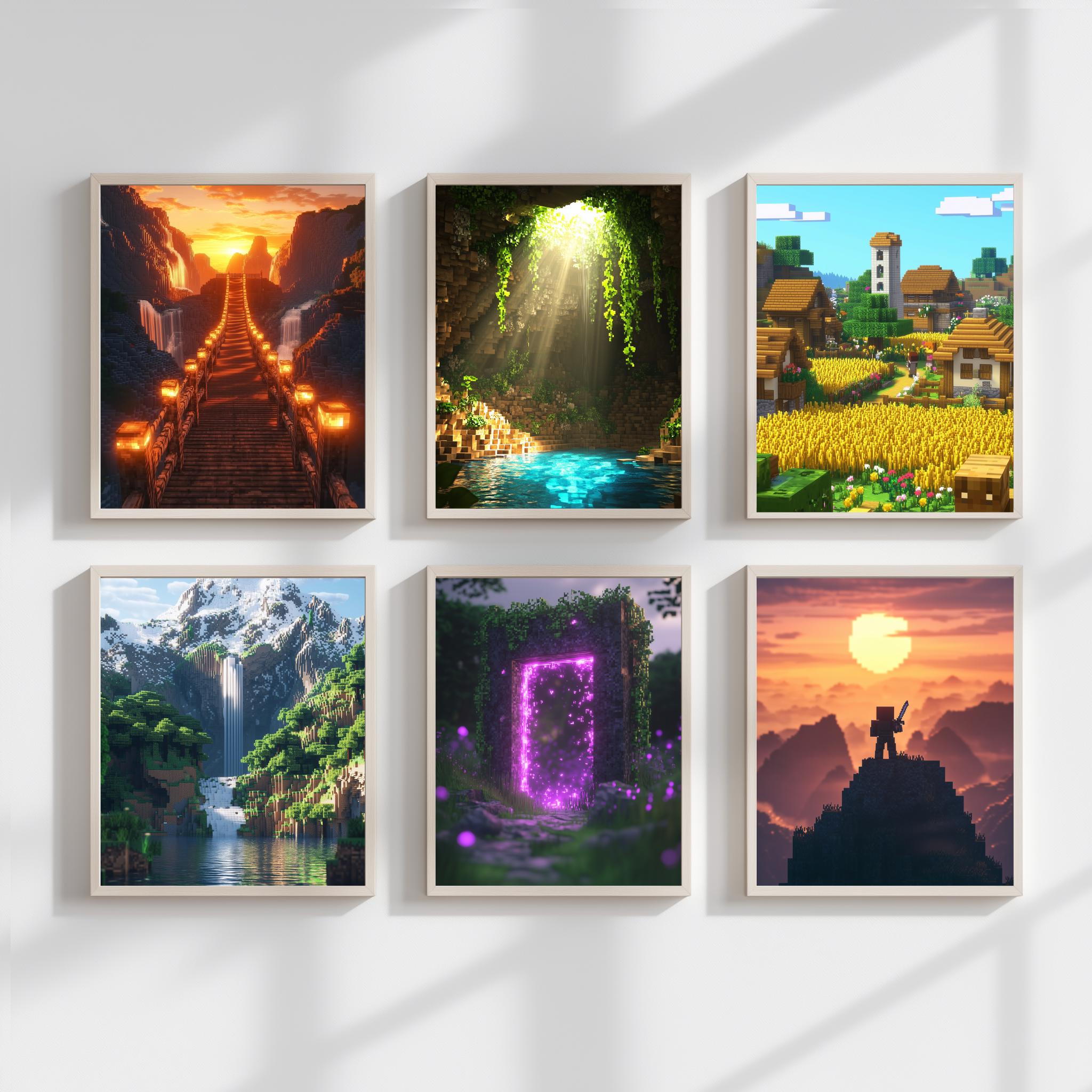 Set of 6 Minecraft Poster, Minecraft Wall Art, Minecraft Landscape ...