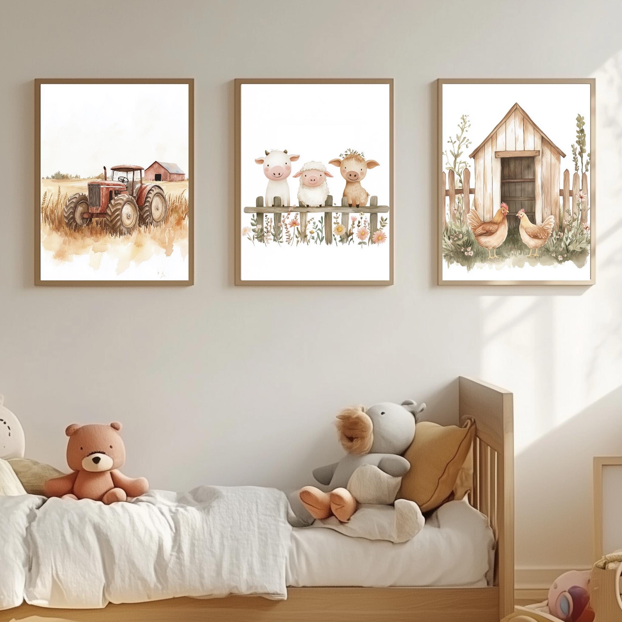 Charming Farm Nursery Prints, Rustic Barnyard Wall Decor, Vintage Style ...