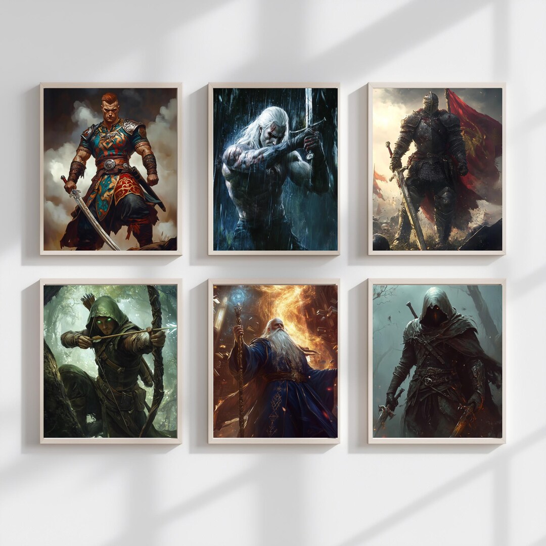 Epic Fantasy Warriors Digital Poster Set – Knight, Mage, Ranger ...