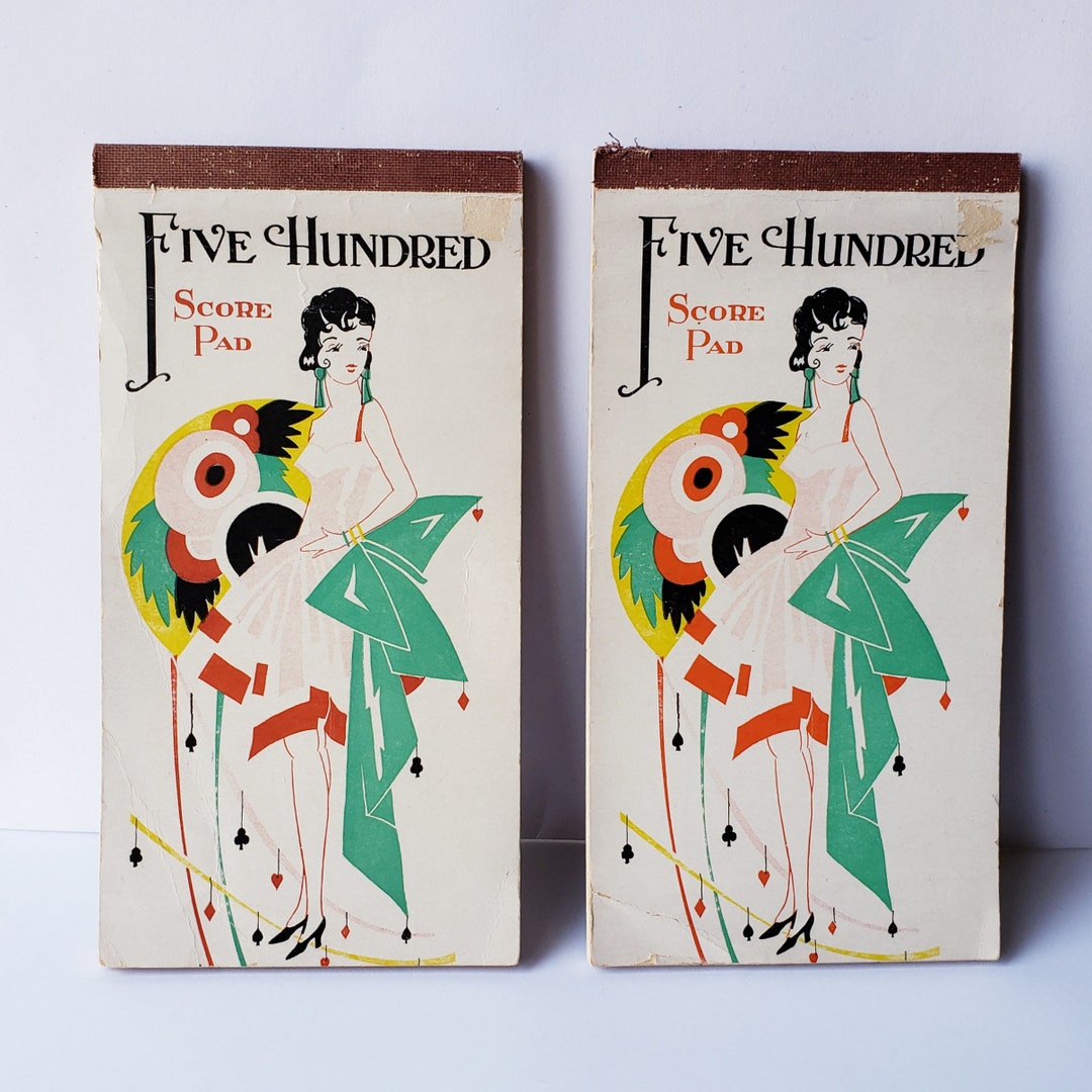 2 Art Deco 1920s Five Hundred Card Game Playing Paper Notebooks Score ...