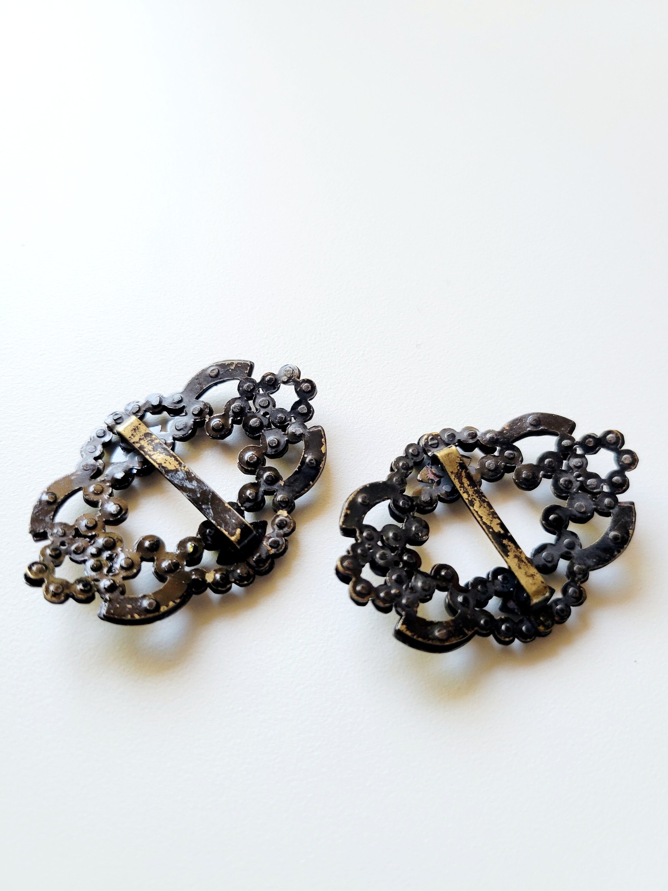 Victorian Cut Steel Shoe Buckles Black Enamel Antique Gothic Goth ...