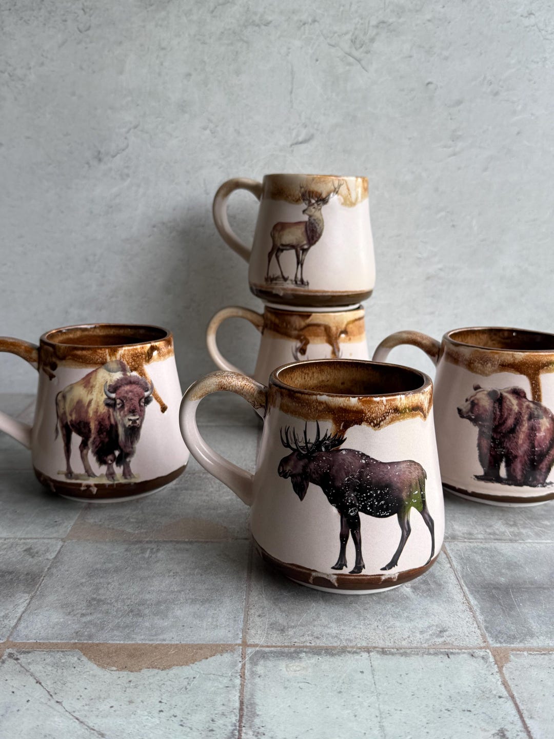 Handmade Ceramic Wildlife Mug - Bison Moose Bear Deer Elk Pottery ...