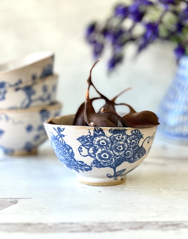 Ceramic Mini Bowls Set: Handmade Blue Floral Dipping Bowls - Etsy